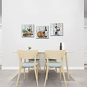 LoveHouse 3 Panel Kitchen Room Picture Wall Decor Red Wine Grape Barrel Canvas Prints Artwork for Dining Room Bar Decoration Still Life Modern Home Decoration Stretched Framed Ready to Hang 12x12inchx3pcs
