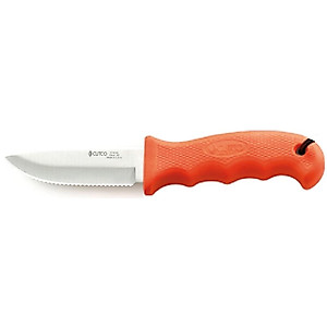 CUTCO Model 5719 Orange Clip Point Knife .High Carbon, Stainless 4 3/8" Double-D® Serrated Edge Blade.5 7/8" Durable Kraton® handle.Leather sheath and lanyard included.