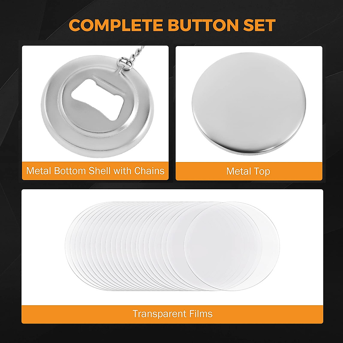 BEAMNOVA Metal Button Parts Supplies 100 Set of 58mm / 2.28 in (2-1/4 inch) Keychain Bottle Opener for Button Maker Machine