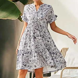 Cnebo Dresses for Women 2023 Long Sleeve Spring and Summer Half Sleeve Plus Size Loose Floral Printed Dress for Women Grey