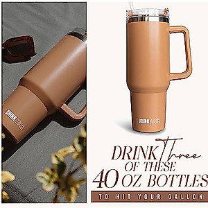 Drink Trois (Women-Owned 40 oz Tumbler With Handle and Straw Lid Insulated Reusable Stainless Steel Water Bottle Travel Mug Iced Coffee Cup Travel Mug for Cold Beverages 40 oz Tumbler with Handle