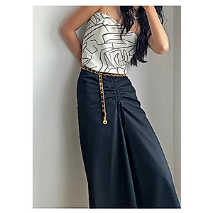 Gold Chain Waist Belts for Women for Dresses Black Leather Belt Belly Chain Jewelry for Women Long Waist Belt Body Chain Jewelry for Summer Beach
