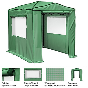 Pop Up Greenhouse - 8ft x 6ft Portable Walk in Green House with Roll-Up Zippered Doors and Mesh Windows - Gardening Supplies by Home-Complete (Green)