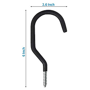 SMARTOLOGY 8 Pack Bike Hanger Storage Hook Rack, Rubber Coated Heavy Duty Large Screw in Ceiling Hooks for Garage Wall and Ceiling Bicycle Storage, Utility Tool Hanger (Black)