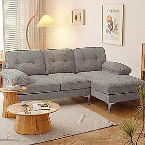 Abakan 79” Modern Sectional Sofas Couches for Living Room, Chenille L Shaped Couches with Chaise for Small Spaces, Sofa with Solid Wood Frame, Attached Armrest, Easy to Install(Light Grey)