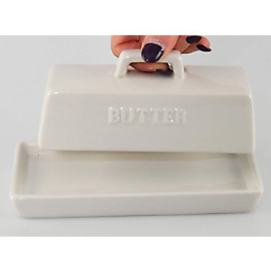 HOME-X Classic Butter Dish, Butter Dish with Cover, Farmhouse Dish for Stick of Butter, Butter Crock, 6 ¾”L x 3 ¼”W x 3" H, White