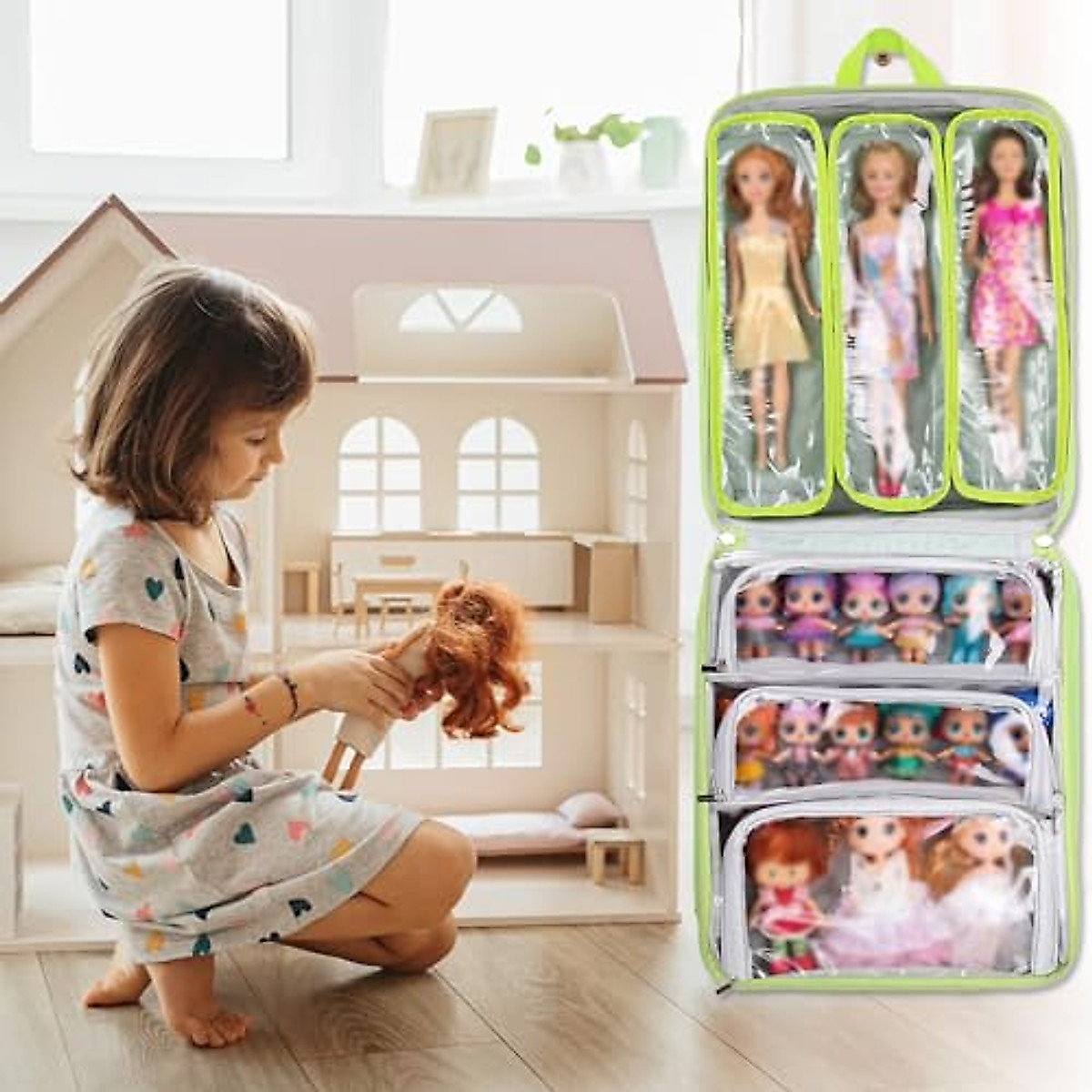 SFYBYHEART Doll Backpack - Doll Storage Organizer - Carrying Case Compatible with LOL Surprise Doll - Doll Organizer Storage Bag for LOL Dolls and Accessories with 6 Clear Window Pockets (Bag Only)