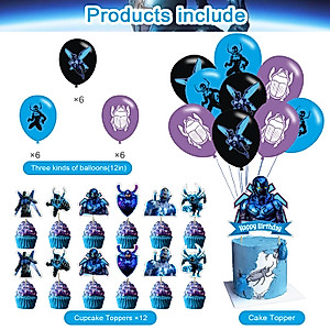 𝓑𝓵𝓾𝓮 𝓑𝓮𝓮𝓽𝓵𝓮 Birthday Party Decorations,𝓑𝓵𝓾𝓮 𝓑𝓮𝓮𝓽𝓵𝓮 Party Supply Set for Kids with 1 Happy Birthday Banner Garland , 13 Cupcake Toppers,18 Balloons for 𝓑𝓵𝓾𝓮 𝓑𝓮𝓮𝓽𝓵𝓮 Party Supplies