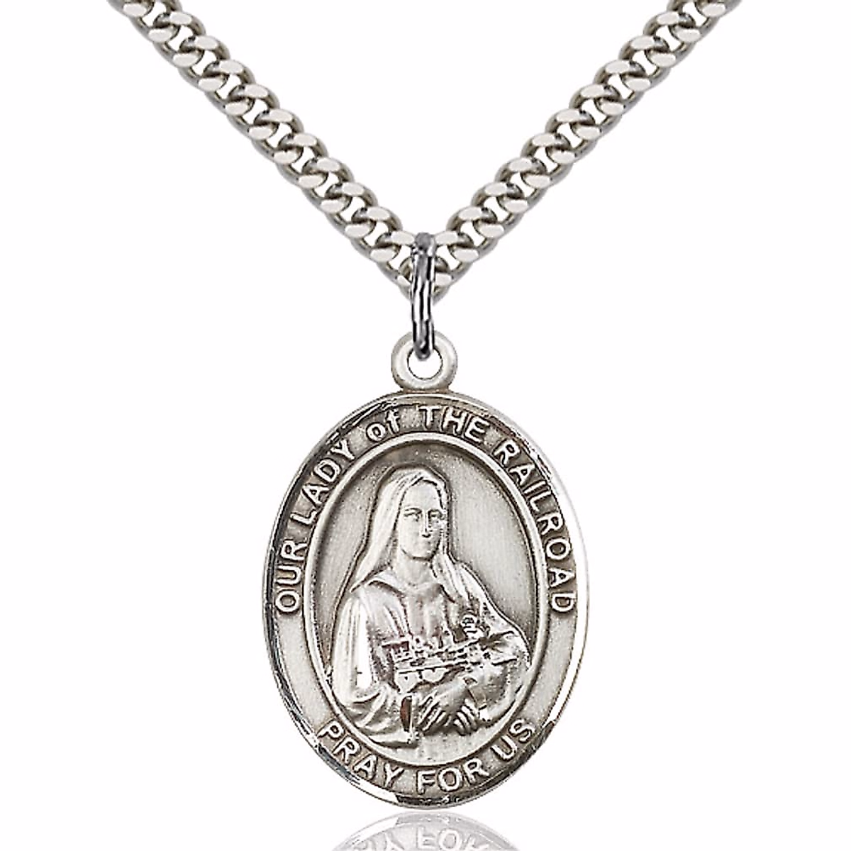 Bonyak Jewelry Sterling Silver Our Lady of The Railroad Pendant, Size 1 x 3/4 inches - Catholic Inspirations