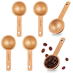 6 Pieces Wooden Coffee Spoon in Beech Coffee Scoop Measuring Scoop for Coffee Beans Wood Table Spoon for Whole Beans Ground Beans or Tea, Home Kitchen Accessories, 10 ml