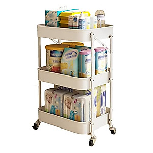 Foldable Rolling Cart 3-Tier Metal Storage Organizer Mobile Trolley for Beauty Craft Art Mesh Collapsible Utility Cart with Wheels,Slide Out Storage Cart,Makeup Lash Cart (Color : White, Size : 3 Ti