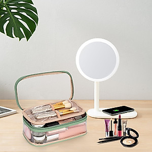 OCHEAL Clear Makeup Bag, Portable Makeup Storage Organizer Cosmetic Bag, Travel Makeup Bag Cute Clear Pouch For Women and Girls Cosmetics Bags with Divider Makeup Brush Compartment-Green