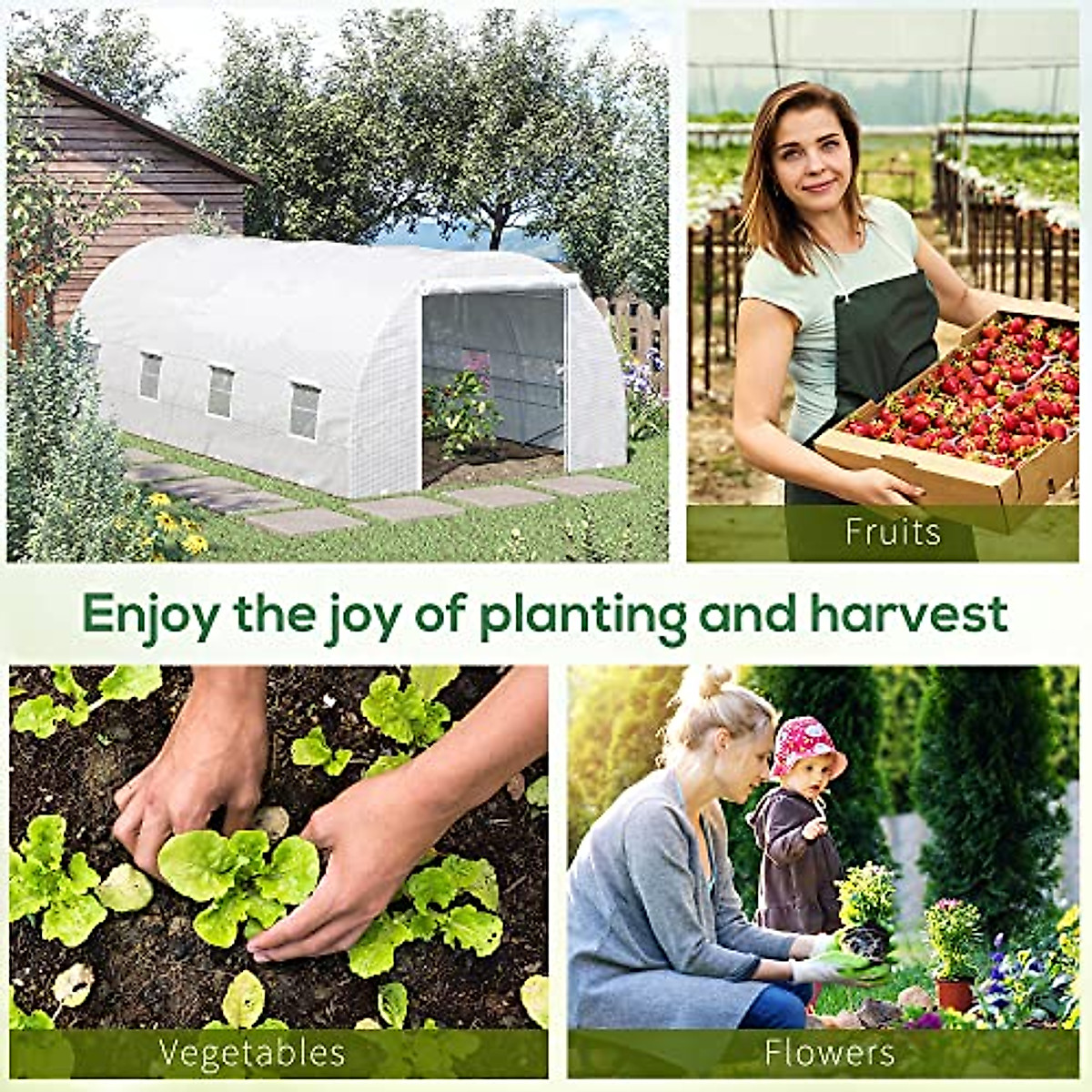 Outsunny 234.25" x 118" x 82.75" Walk-in Tunnel Greenhouse Garden Warm House Large Hot House Kit with 8 Roll-up Windows & Roll Up Door, Steel Frame, White