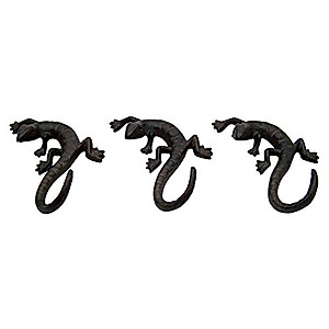 Cast Iron Lizard Wall Hooks, Rustic Home Décor for Hanging Towels, Coats, Hats, Set of 3, 7 1/2 Inches