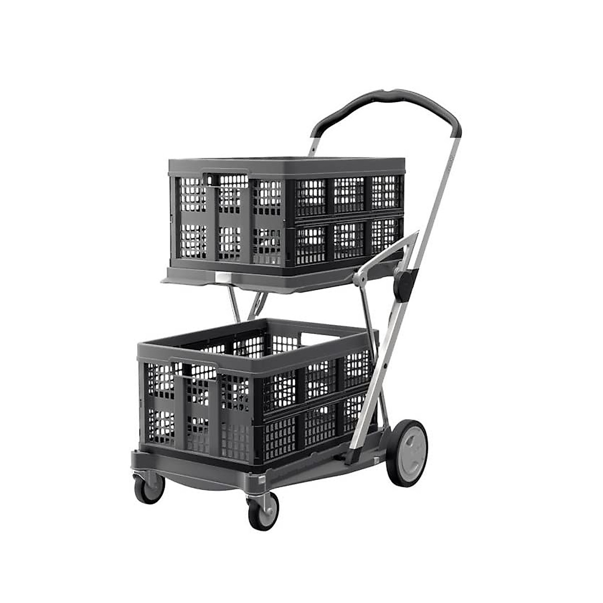 CLAX® The Original | Made in Germany | Multi Use Functional Collapsible Carts | Mobile Folding Trolley | Storage Cart Wagon | Shopping Cart with 2 Storage Crates | platform truck (Light Grey)