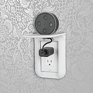 Outlet Shelf, Alexa Shelf – Wall Outlet Shelf Space Saving Charging Station - Wall Outlet Organizer - Easy to Install Plug Shelf - Can Hold Device Up to 10lbs