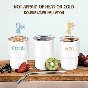 YOUKE OLA 16 Pack Sublimation Shot Glasses Tumblers Blanks Mini Wine Tumbler with Lid and Straw Stainless Steel Tumblers Cups Bulk for Sublimation Oven Printing, 3oz White