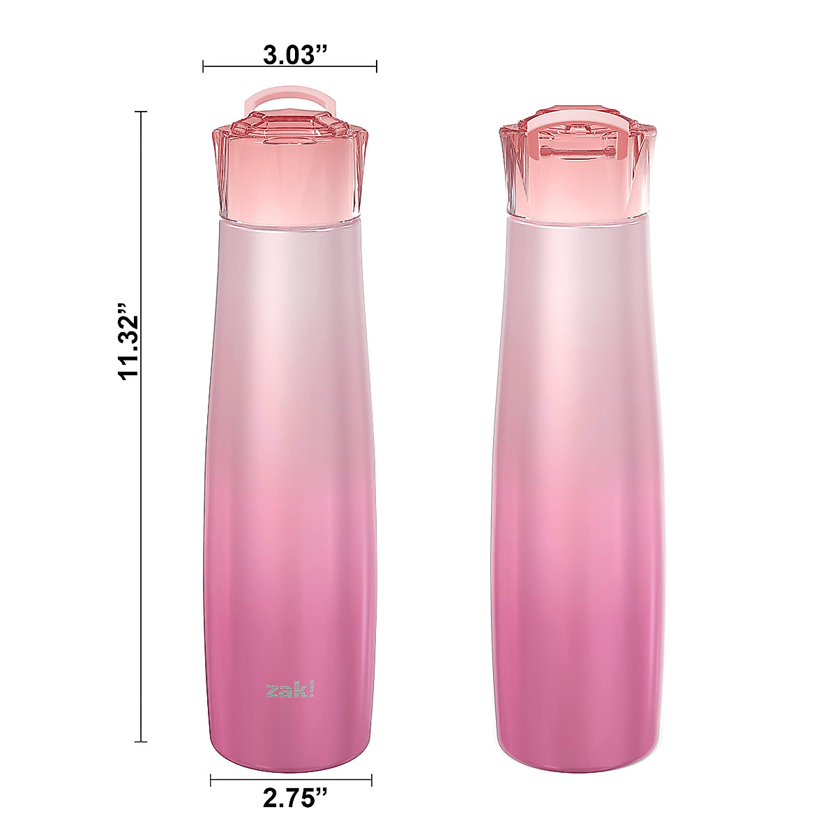 Zak Designs 20 oz Jewel Vacuum Insulated 18/8 Stainless Steel Water Bottle with Leak-Proof Lid, Keeps Cold and Fits In Car Cup Holders for Travel (20 oz, Pink Diamond)