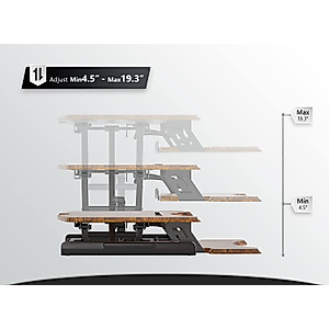 FEZIBO Height Adjustable Standing Desk Converter, 42 Inches Desk Riser, Sit Stand Desk Ergonomic Tabletop Workstation Rustic Brown