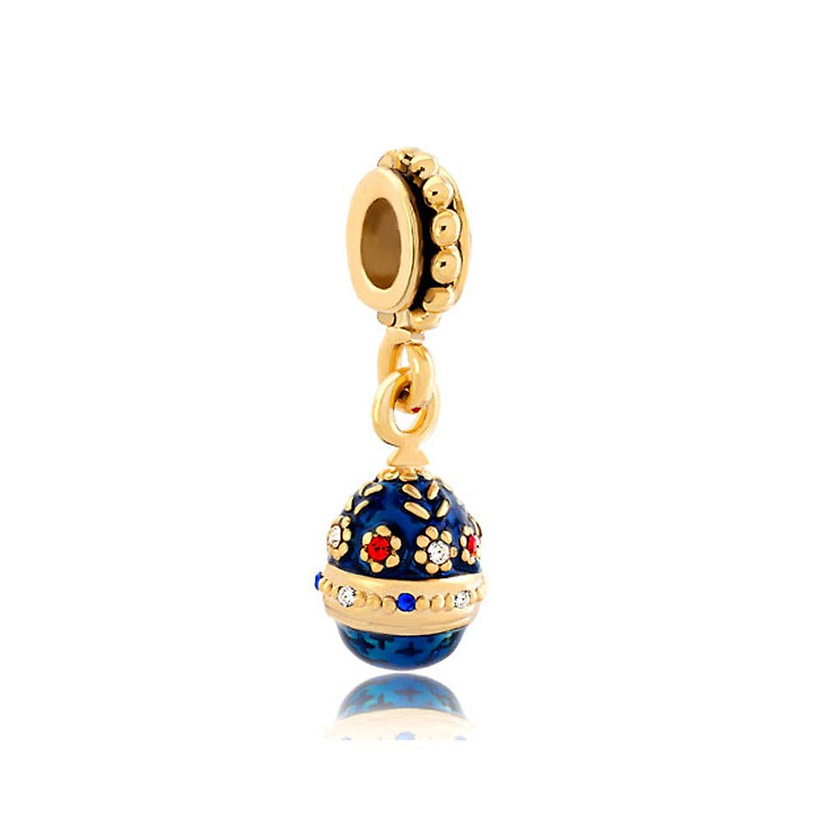 Roy Lopez Blue Golden Faberge Egg Dangle Bead Charms for Charm Bracelets