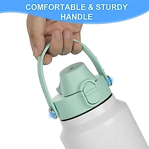 Auto Spout Lid for YETI Rambler Bottles, Fits 18/26/36/64 oz Bottles, Chug Replacement Lid Cap with Push-Button Lid and Flexible Handle, Seafoam