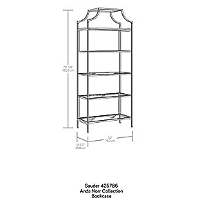 Sauder Anda Norr 5 Shelf Metal Framed Glass Bookcase in Flat White