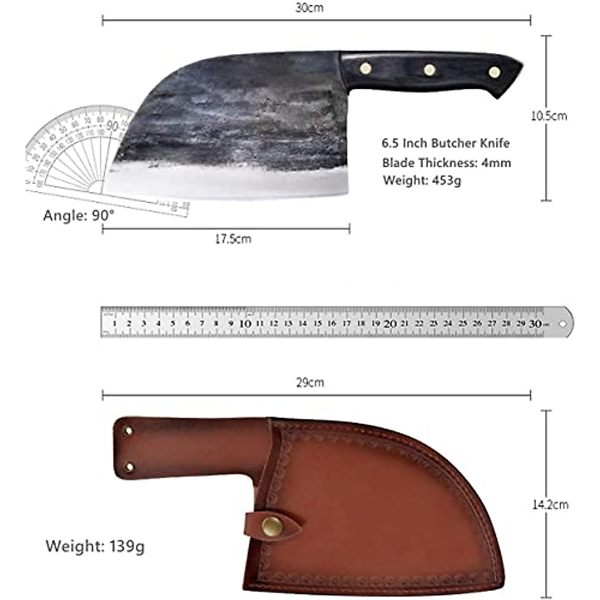 Forging Serbian Chef Knife, Huusk Kitchen Butcher Knives with Sheath Japan Knives Meat Vegetable Fruit Cleaver with Full Tang Handle