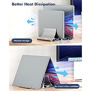 HEYZONE Vertical Laptop Stand, Dual Laptop Holder MacBook Vertical Stand,4 in 1 Gravity Laptop Dock Stand Auto Locking,Fits iPad/Surface/Chromebook/Gaming Laptops(Up to 17") (ABS Space Gray)