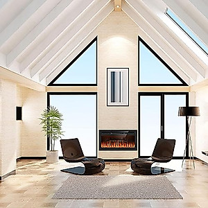 31" Mirrored Electric Fireplace Wall Mounted and Recessed, Ultra-Thin Electric Fireplace Inserts, Fireplace Heater and Linear Fireplace with Timer/Remote Control/12 Adjustable Flame Color, 750w/1500w