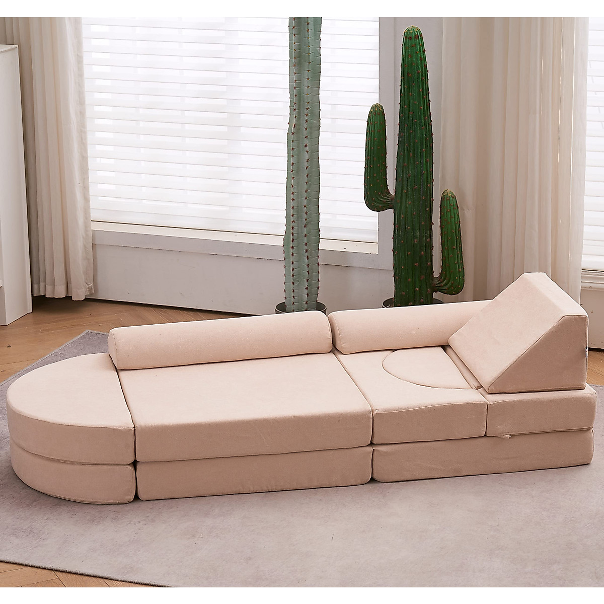 jela Kids Couch 14PCS Luxury, Floor Furniture for Adults, Playhouse Play Set for Toddlers Babies, Foam Modular Sectional Sofa (Sand Beige, 57"x28"x18")