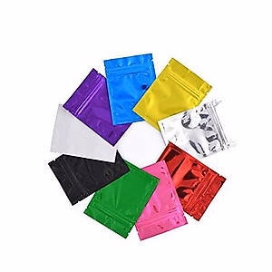 100PCS Reuseable Aluminum Foil Self Sealing Zip Mylar Packing Pouch Package Bags Heat Seal Food Storage Bag with Tear Notches Food Grade Pouches Bag for Candy Tea Sugar (Color Random) (7.5x10cm)