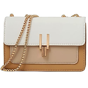 Crossbody Bags for Women Cute Faux Leather Trendy Cross Body Bag Purses for Women Small Color-Block Designer Handbags Ladies Purse Satchel Chain Strap Shoulder Bag Beige White