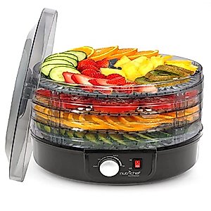 Electric Countertop Food Dehydrator Machine - Professional Multi-Tier Food Preserver, Beef Jerky Maker, Fruit Vegetable Fish Poultry Dryer w/ 5 Stackable Trays, 180° F Max Temp - NutriChef Black