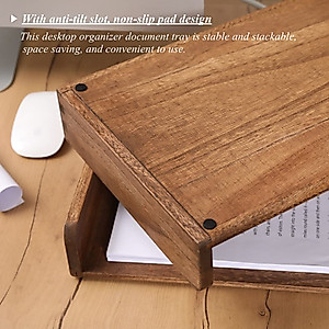 DDYURI Desktop File Trays Stackable Paper Tray for Letter/A4 Size Magazine - Wood Office Document Organizer Shelf - Wooden Folder Organization Rack Desk Tray Pack of 2 Dark(2CTP-DK)