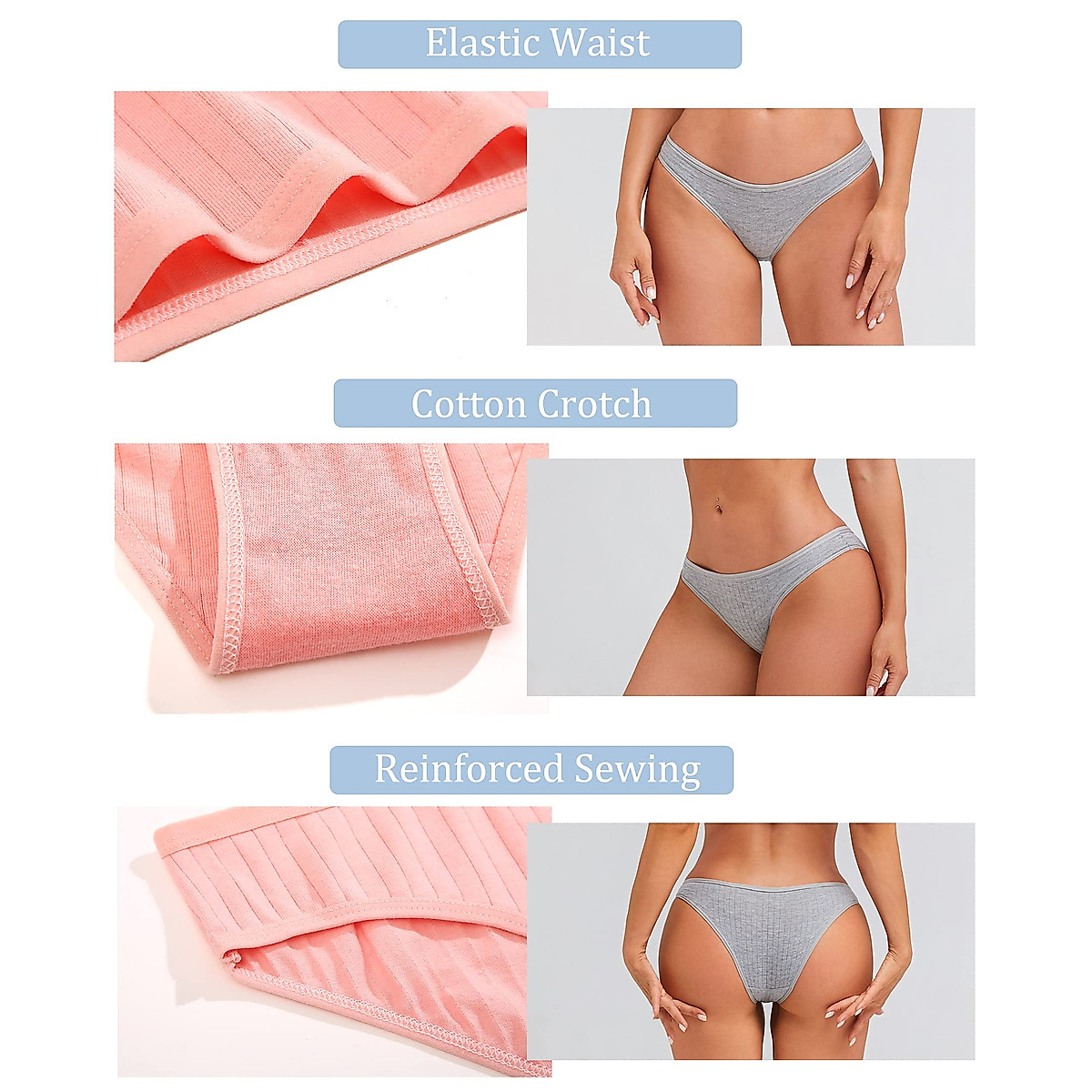 FINETOO 9 Pack Cotton Underwear for Women Sexy Low Rise Ribbed Hipster Breathable Soft Womens Bikini Panties Cheeky S-XXXL