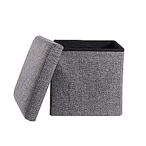 YCOCO Linen Storage Ottoman Cube,Square Ottoman Foot Rest Stool with Memory Foam Seat,Foldable Toy Boxes Chest,Ottoman Coffee Table,11.8"x11.8"x11.8",Grey Pack of 1