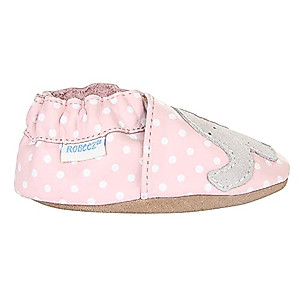 Robeez Baby Girls Little Peanut Shoes Soft Soles Traditional Silhouette Pink and White Polka Dots with Elephant 6-12 Months Infant