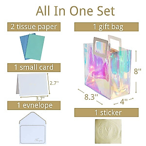 VUOJUR 8.3'' Holographic Reusable Small Gift Bag with Tissue Paper and Blank Card for Women Girls Birthday Baby Shower Wedding Anniversary(Aquamarine & SkyBlue)