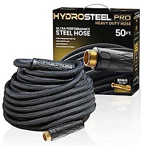 Hydrosteel 50 Foot Metal Garden Hose 304 Stainless Steel Water Hose – Super Tough & Flexible, Lightweight, Ultra Heavy Duty Brass Fittings, Kink Free, Rust Proof, Easy to Store, 600 PSI Strength