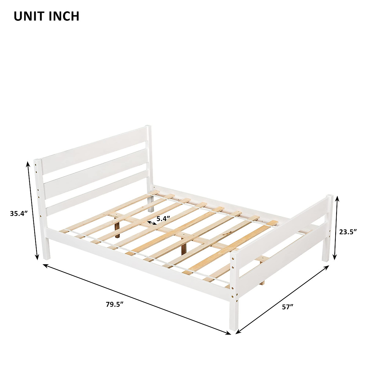 LostCat Full Size Bed Frame with Headboard and Footboard, Wooden Platform Bed Frame for Girls Boys,No Box Spring Needed/Easy Assembly, White