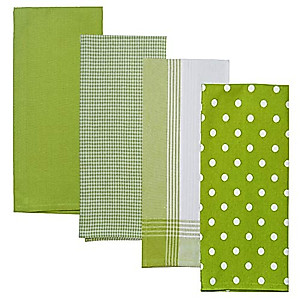 Dunroven House RVARTYLMG Variety Kitchen Towel, Lime Green & White - Set of 4