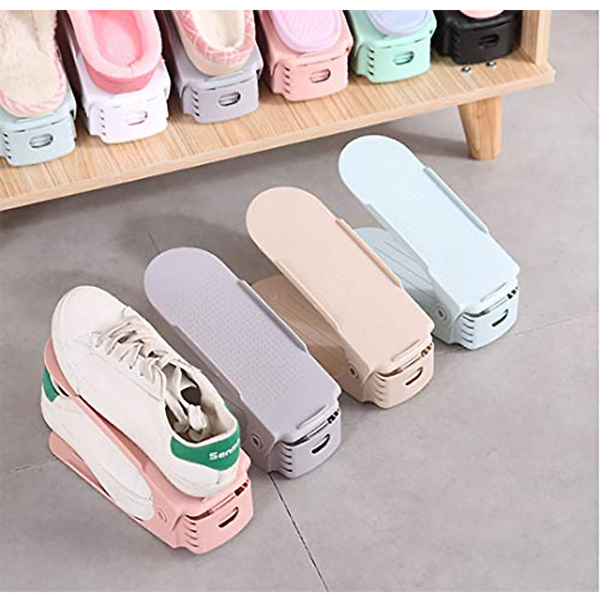 RISETEX Shoe Slots Organizer 20 Pack- Shoe Stacker - Increase Space by 200%,4 Levels Adjustable Double Layer Stackable Shoe Rack,Storage Shoe Organizer Holder for Closet Organization