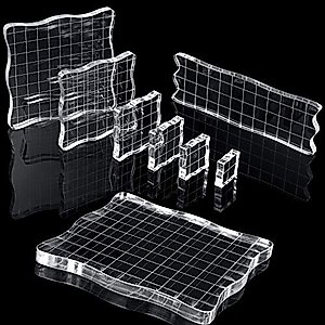 7 Pieces Stamp Blocks Acrylic Clear Stamping Blocks Tools with Grid and Grip, Decorative Stamp Blocks for Scrapbooking Crafts Making, DIY Crafts Ornaments