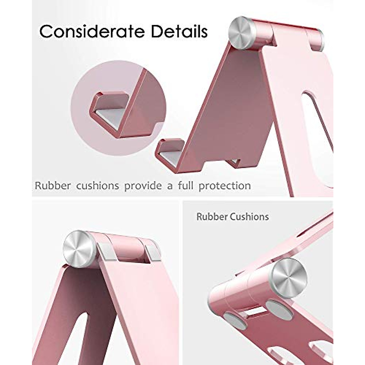 Lucrave Cell Phone Stand, Updated Adjustable Desktop Phone Holder Cradle,Fully Foldable, Compatible with All Phones Android and iPhone 11 Max Xs Xr 8 7 Plus, iPad Mini, Tablets(7-10")-Rose Gold