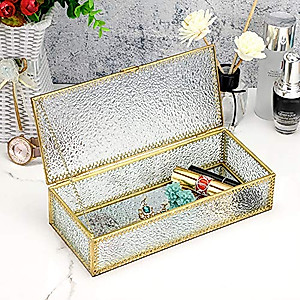 Hipiwe Mirrored Glass Jewelry Display Box - Gold Trinket Lidded Box Keepsake Box Decorative Glass Box Desktop Shadow Box Vanity Organizer Holder for Dresser Bathroom