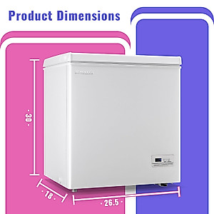 Chest Freezer 5.0Cubic Feet with Intelligent Temperature Control(-15°F to 41°F), Deep Freezer with TWO Hanging Baskets and Side Defrost Water Drain, Top Open Door Freezer White