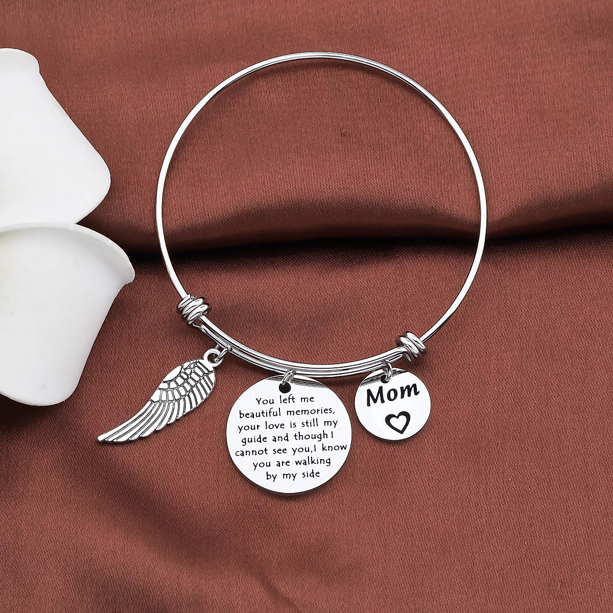 KUIYAI You Left Me Beautiful Memories Bracelet with Guardian Angel Loss Jewelry Remember Loved One for Mom Dad Grandma (BR-Youleft-Mom)