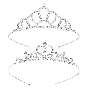 CURASA 2 Pieces Silver Crystal Princess Crown Tiara for Kids Tiaras and Crowns for Women Princess Crowns for Little Girls Elegant Tiara Headband for Birthday, Prom and Photograph