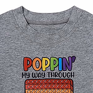 Unisex Baby Poppin' My Way Through 100 Days of School Shirt Fidget Toy T-Shirt Short Sleeve Funny Graphic Tee Tops Light Gray