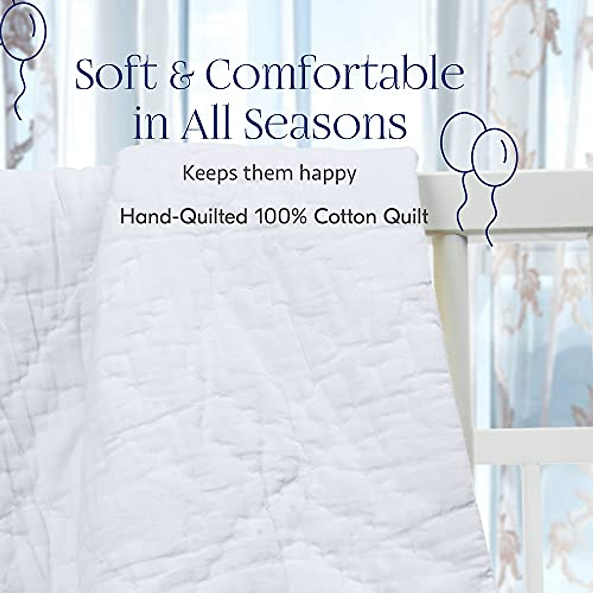 California Design Den 100% Cotton Hand-Quilted Crib Size Quilt for Toddlers, Pure Cotton Fabric & Fill, Pre-Softend Pure White Baby Blanket, Diamond Pattern (White)